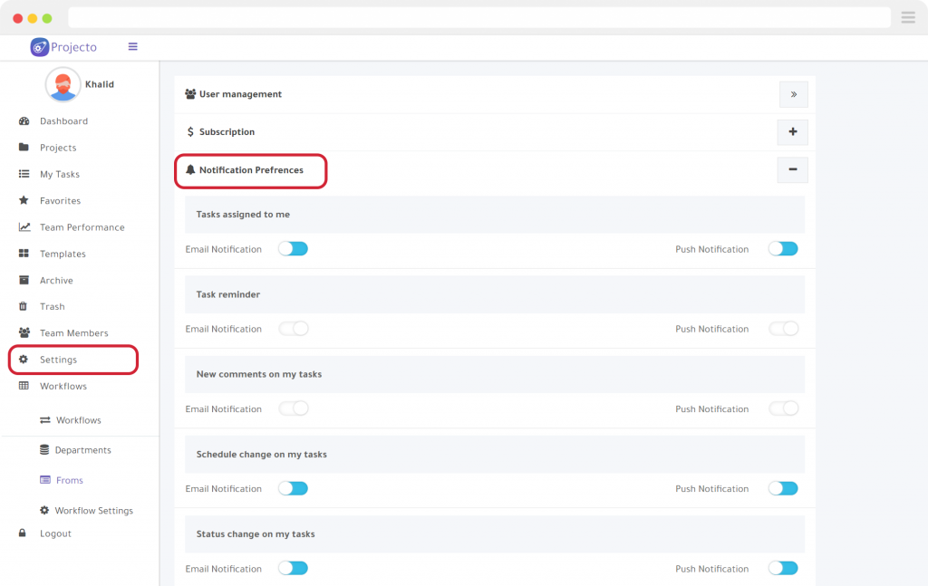 How to enable email notifications in Projecto - بروجكتو | Projecto