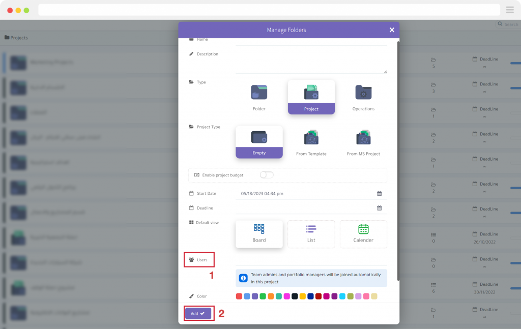 Add your new project in Projecto